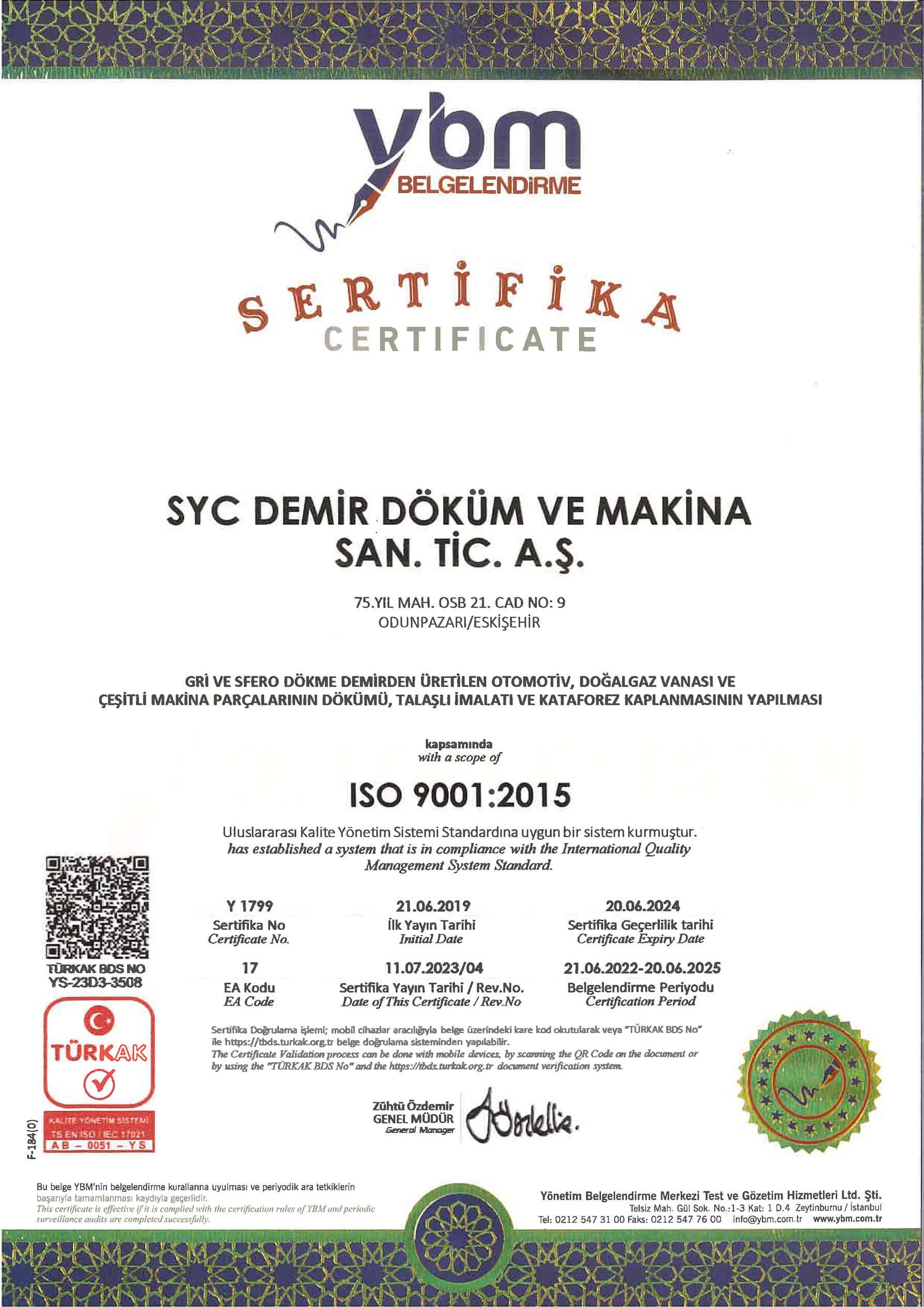 Syc Demir ve Metal Döküm | Sertifikalar